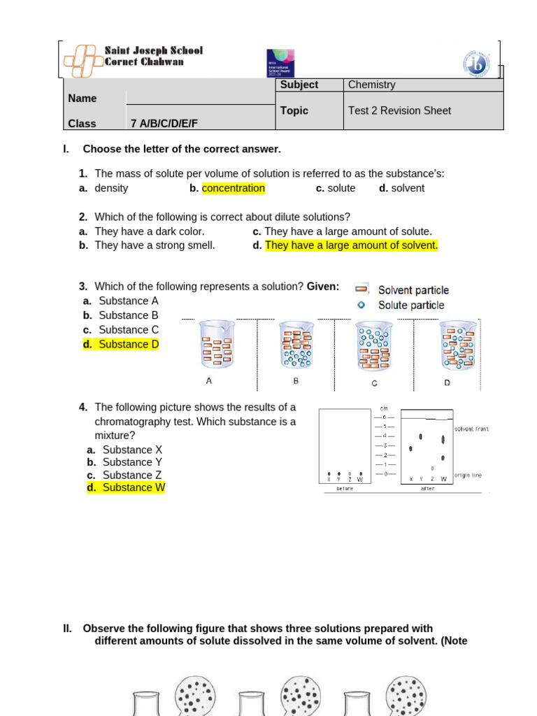 Test 2 Revision Sheet Gr7 AK | PDF | Concentration | Applied And ...