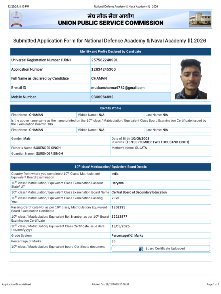 NDA & Naval Academy Application 2026 | PDF