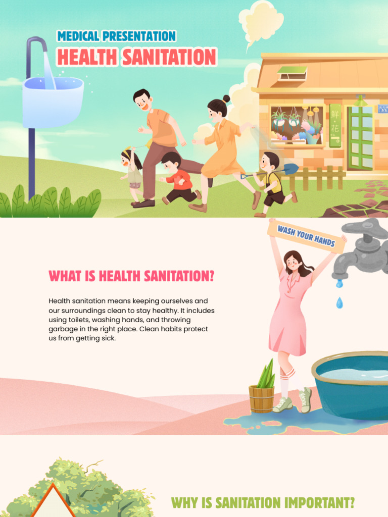 Blue and Peach Illustrated Health Sanitation Medical Presentation | PDF