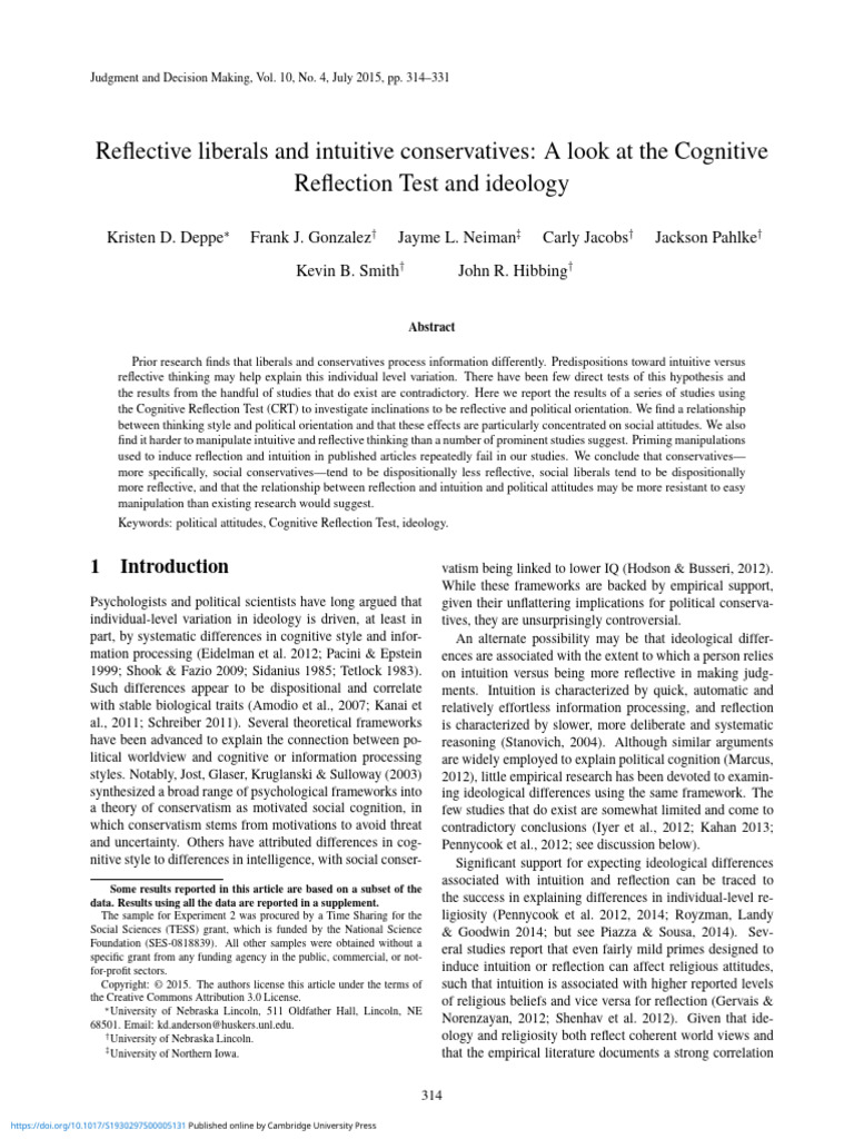 Cognitive Reflection and Political Ideology | PDF | Attitude ...