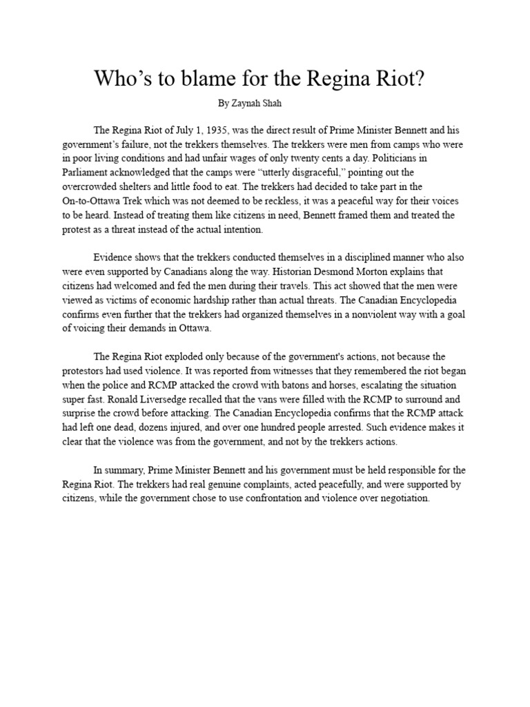 Whos To Blame For The Regina Riot | PDF