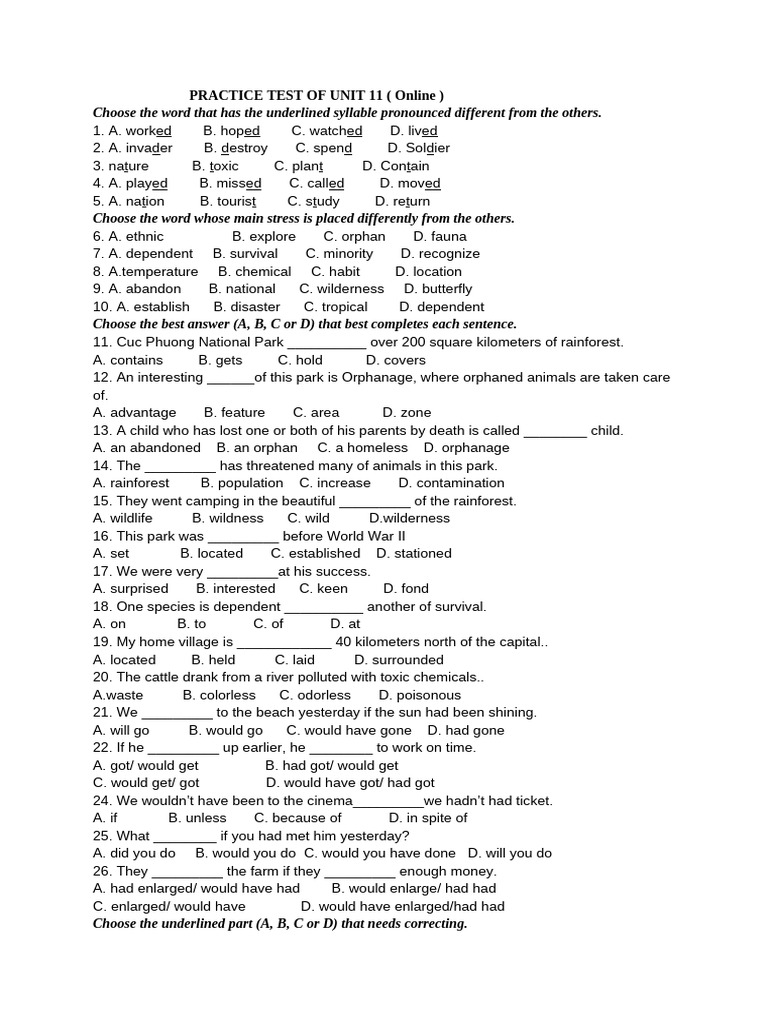 Unit 11 Online Practice Test | PDF