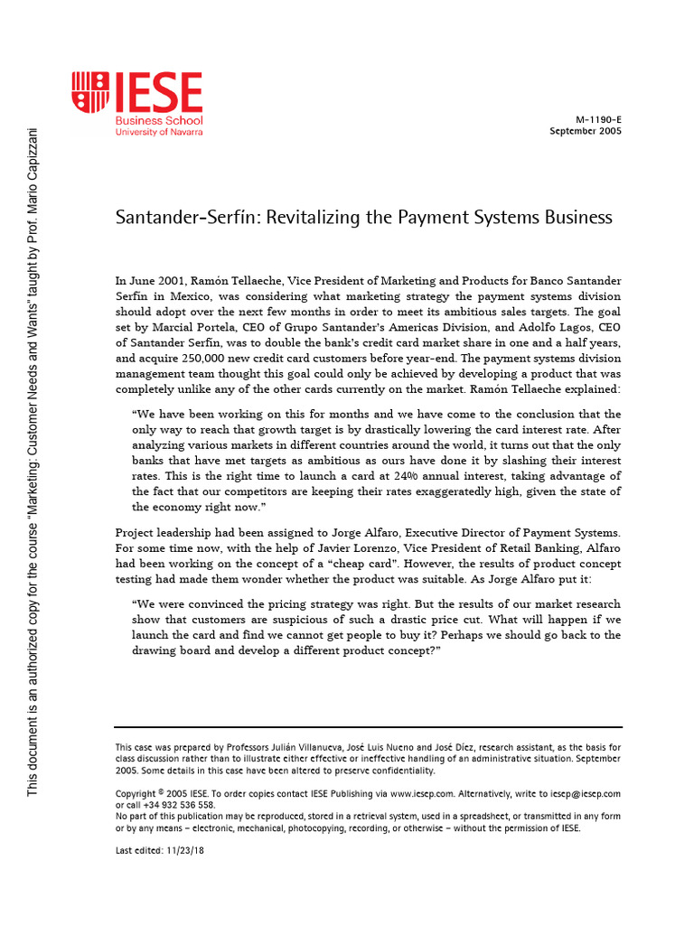Santander Serfín's Payment Strategy Challenge | PDF | Credit Card | Cheque