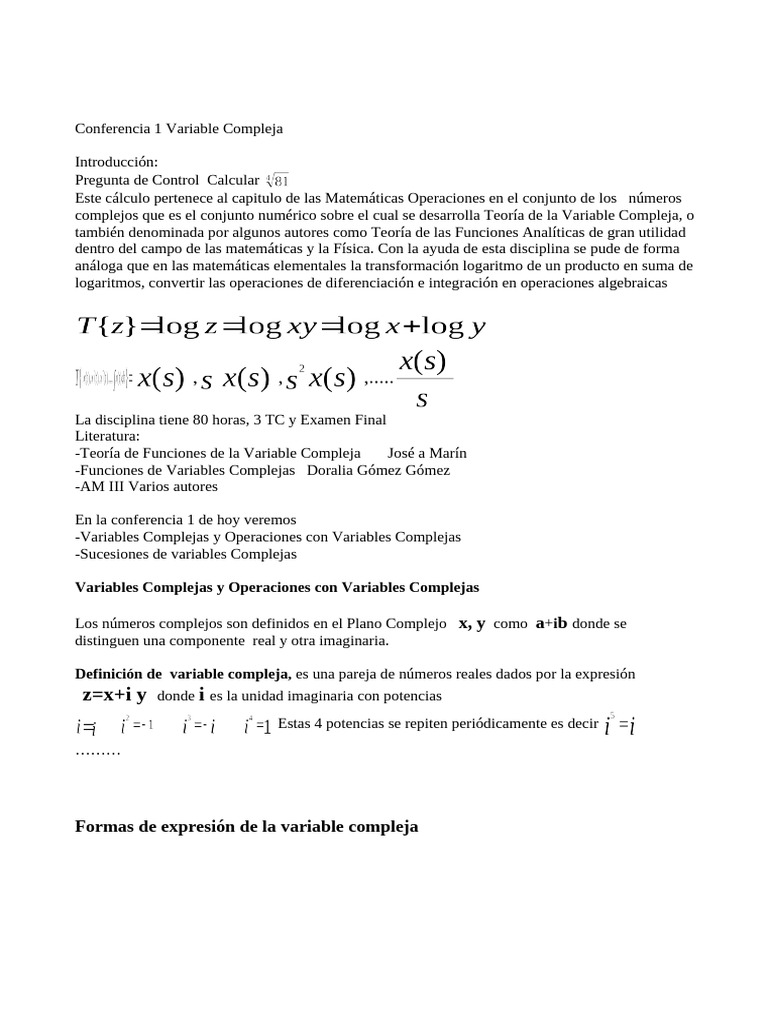 C1 TVC Variable Compleja | PDF | Número complejo | Variable (Matemáticas)