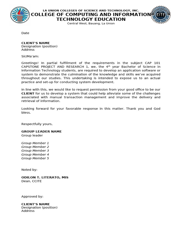 Capstone Project Client Request Letter | PDF