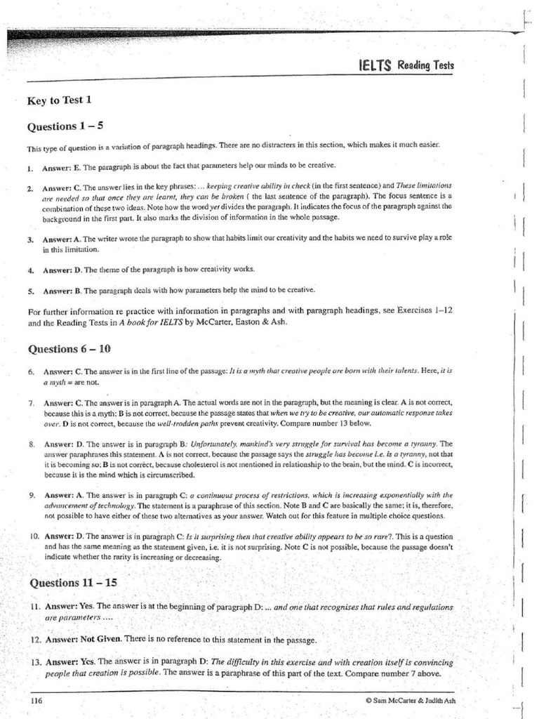 IELTS Reading Test Practice Answers | PDF | Verb | Semantic Units