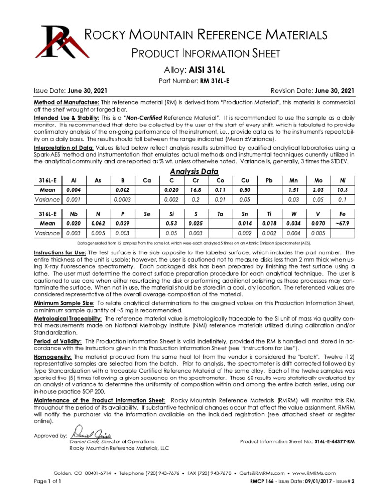 316L E RM Material | PDF