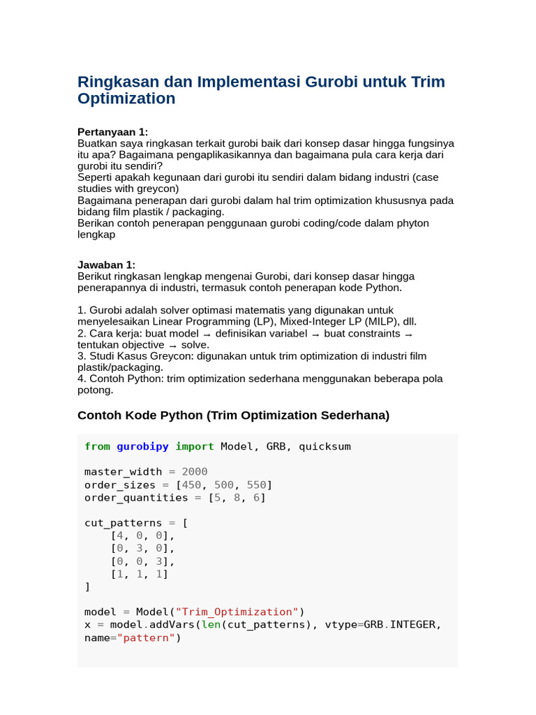 Gurobi Trim Optimization Overview | PDF | Mathematical Analysis ...