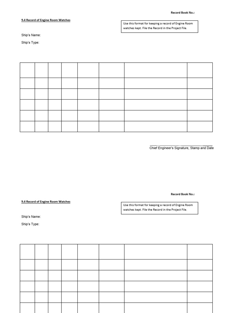 Engine Room Watch Record Template | PDF