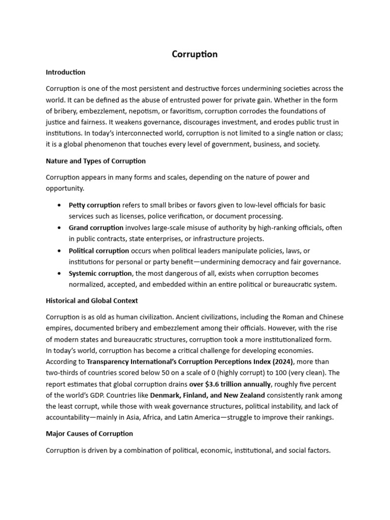 Understanding Corruption: Causes and Impacts | PDF
