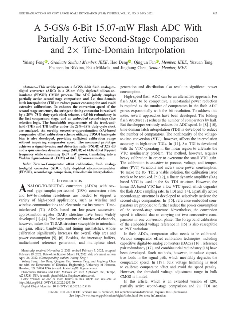 A 5-GS S 6-Bit 15.07-MW Flash ADC With Partially Active Second-Stage ...