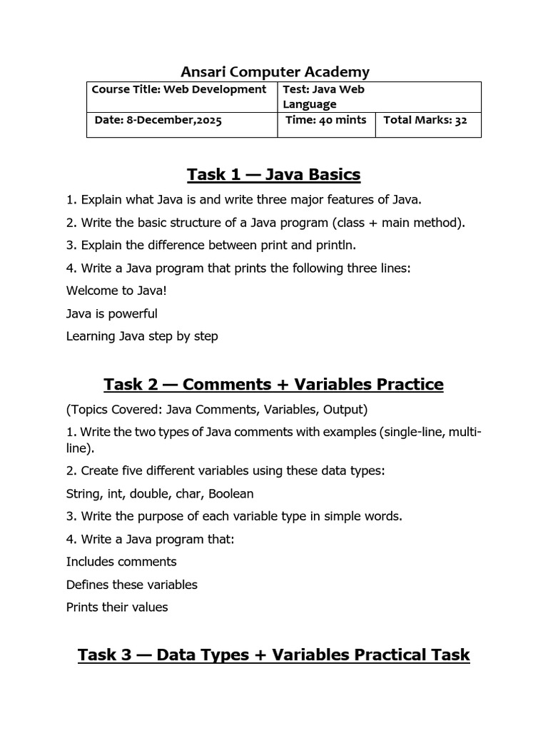 Java Test 1 | PDF