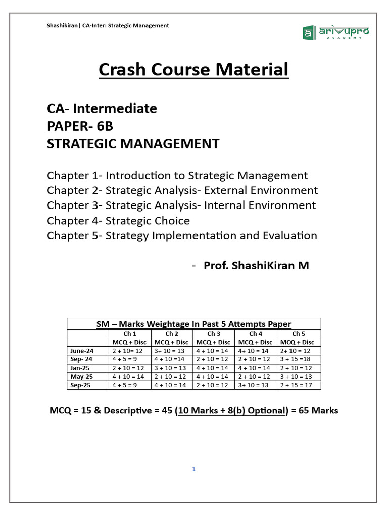 CA-Inter Strategic Management Crash Course | PDF | Strategic Management ...