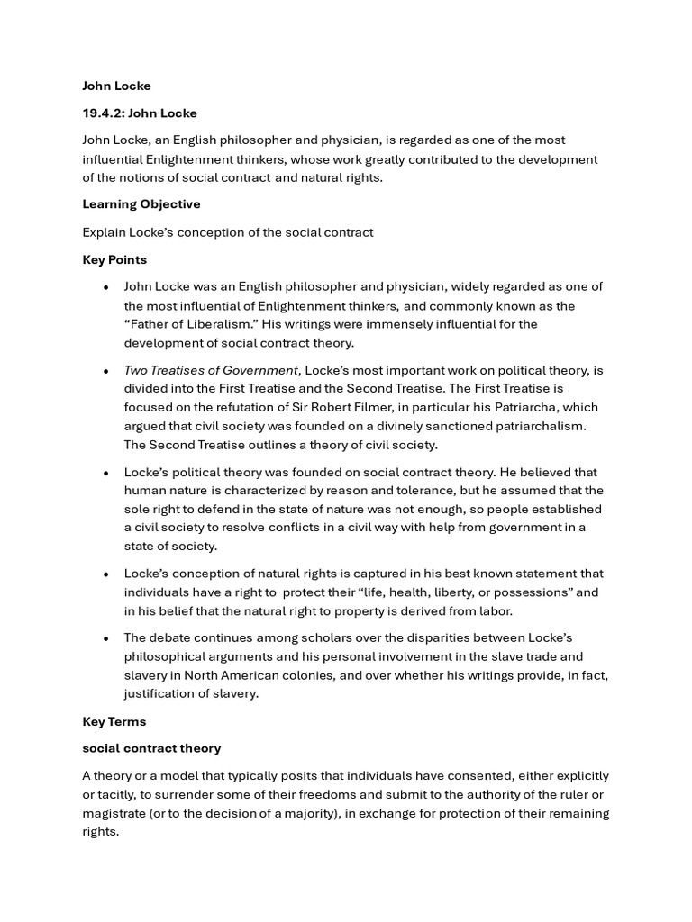John Locke: Social Contract & Natural Rights | PDF | John Locke ...