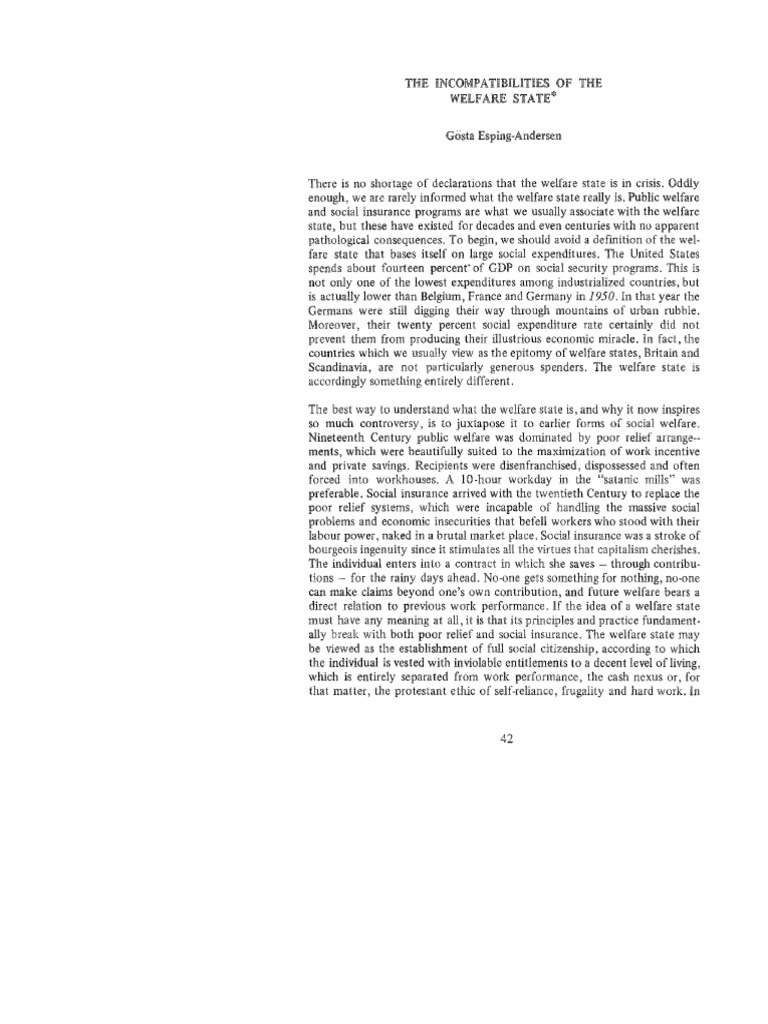 Esping Andersen 1983 The Incompatibilities of The Welfare State | PDF ...