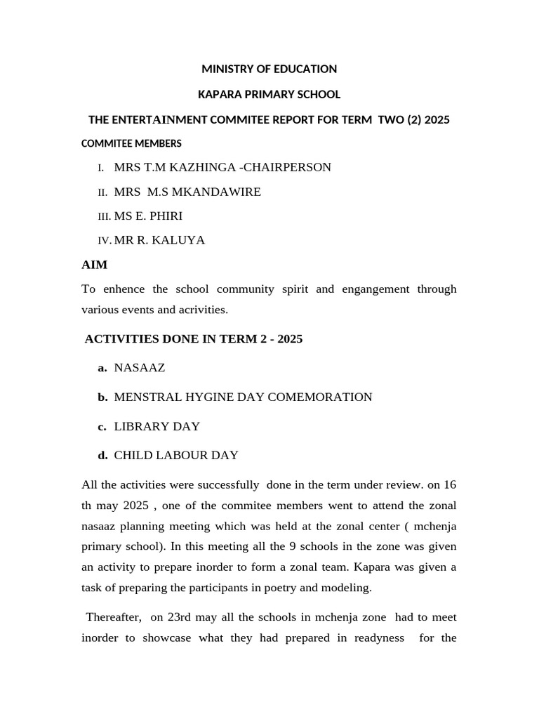 Report For The Entertainment Committee | PDF