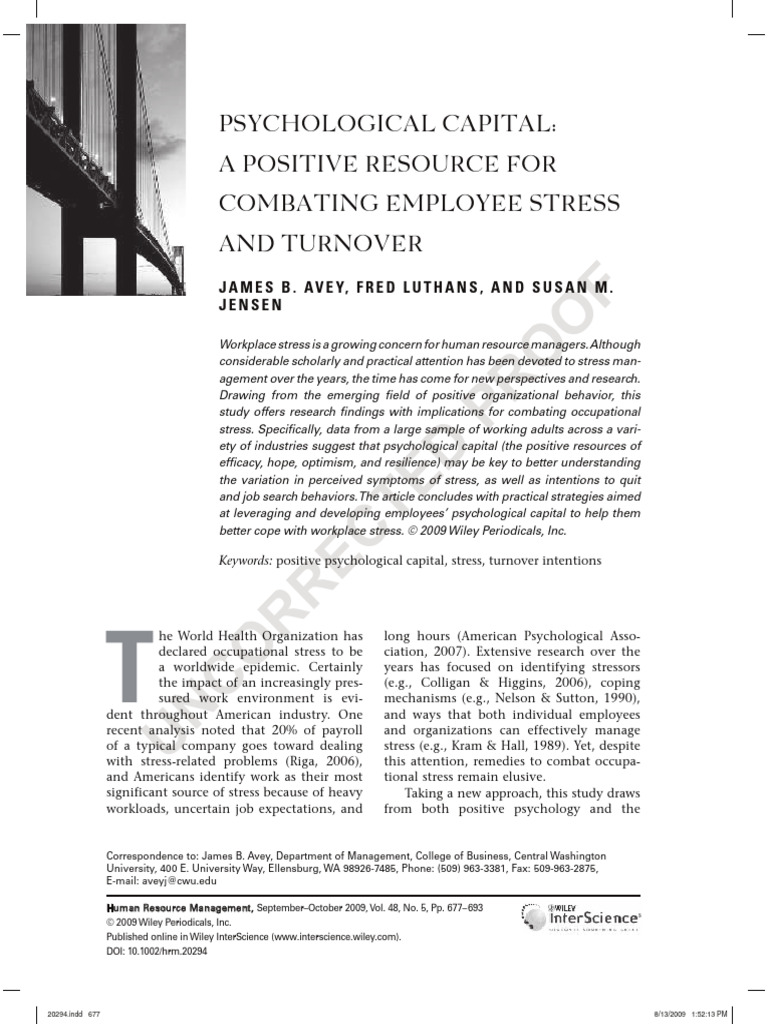 Psychological Capital A Positive Resourc | PDF | Psychological ...