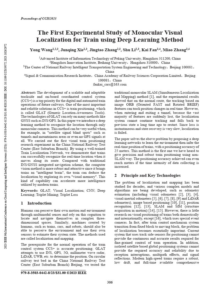 The First Experimental Study of Monocular Visual Localization For Train ...