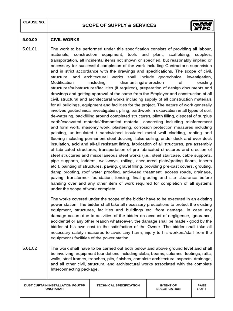 Civil Works Scope for Power Station Project | PDF | Road ...