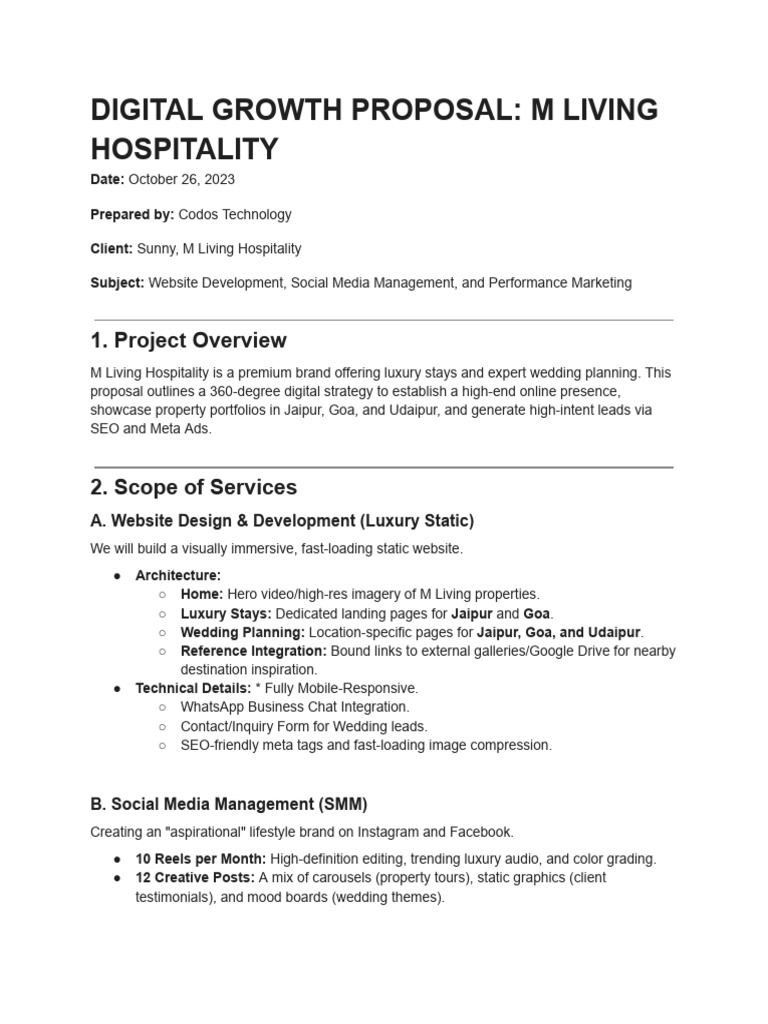 Digital Growth Proposal - M Living Hospitality | PDF