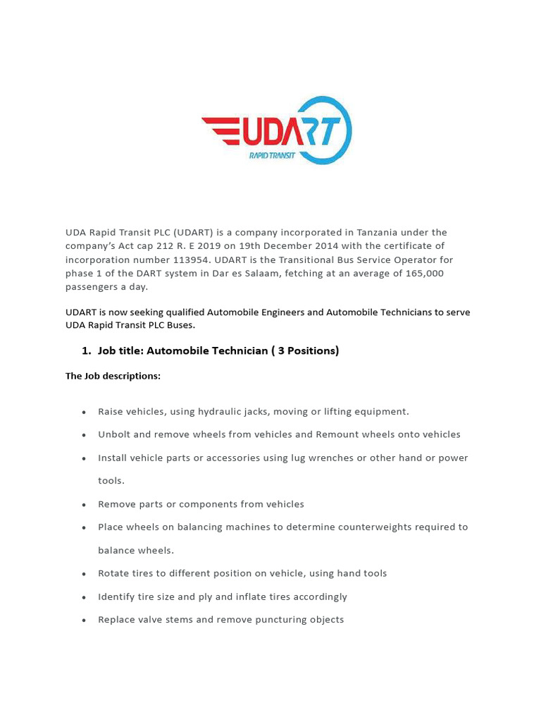 UDART Job Openings: Engineers & Technicians | PDF | Tire | Vehicle ...