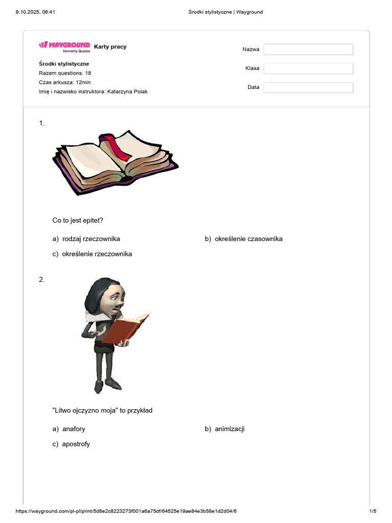 Quizizz - Środki stylistyczne2 | PDF