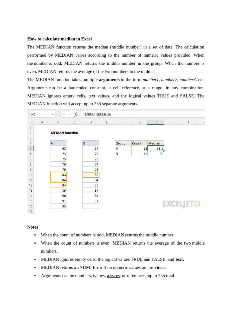 Calculate Median and Mode in Excel | PDF