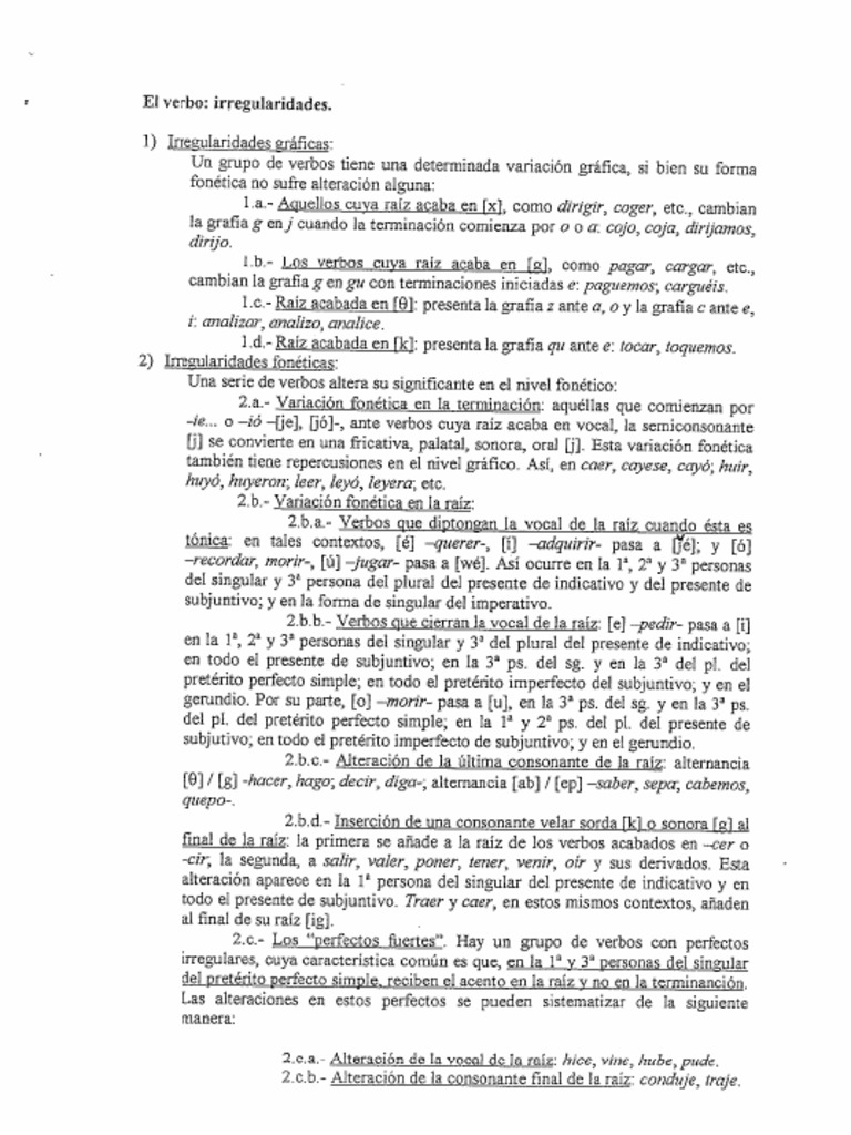 Irregularidades Verbales Infinitivo Flexionado ME | PDF