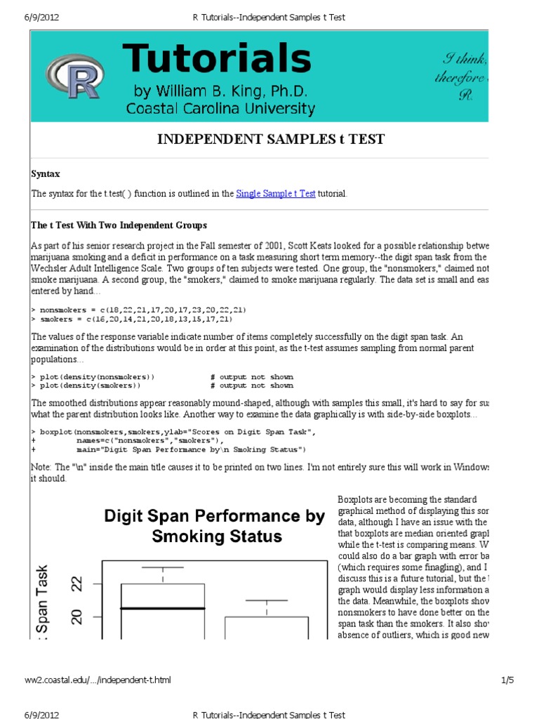 R Tutorials - Independent Samples T Test | PDF | Student's T Test | P Value