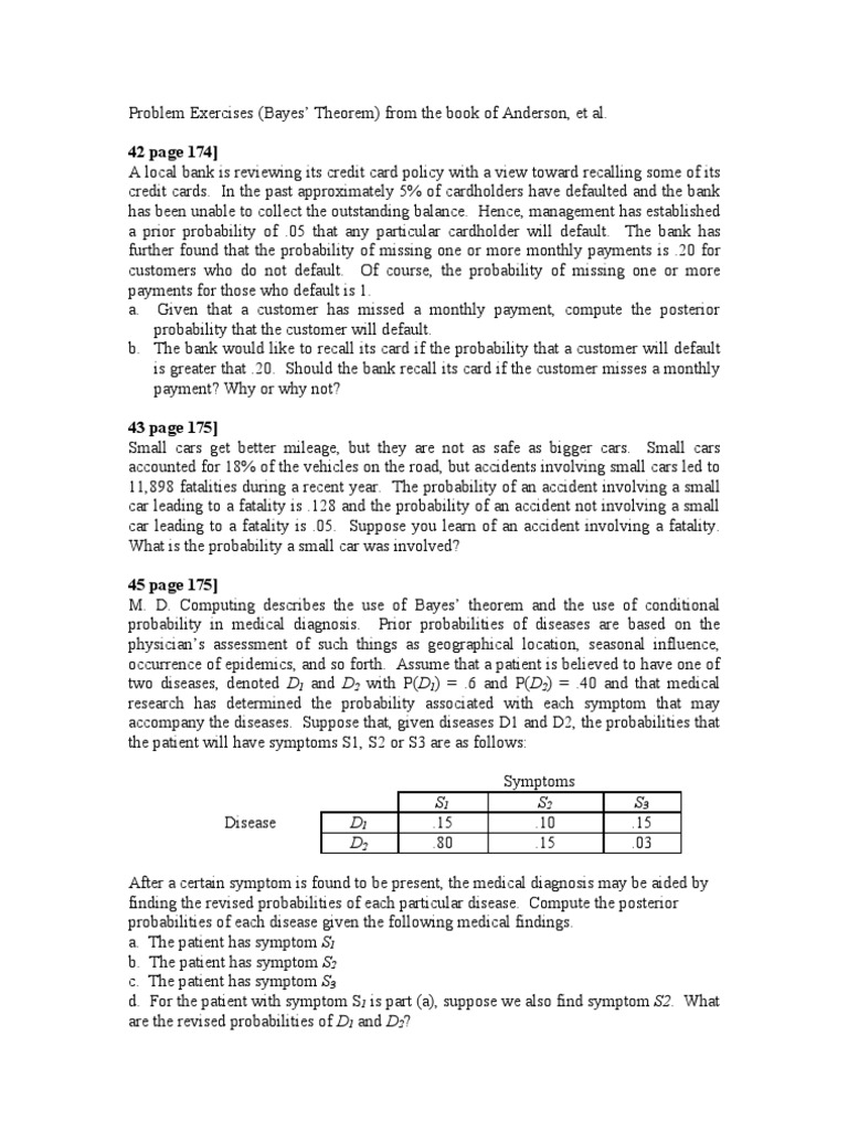 Bayes Theorem Exercises From The Book Of Anderson Pdf Symptom