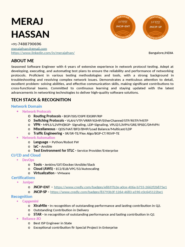 MERAJ Hassan Cisco Resume | PDF | Networking | Multiprotocol Label ...