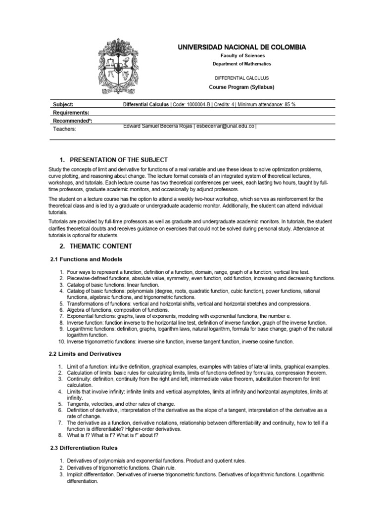 Differential Calculus Course Syllabus | PDF | Trigonometric Functions ...