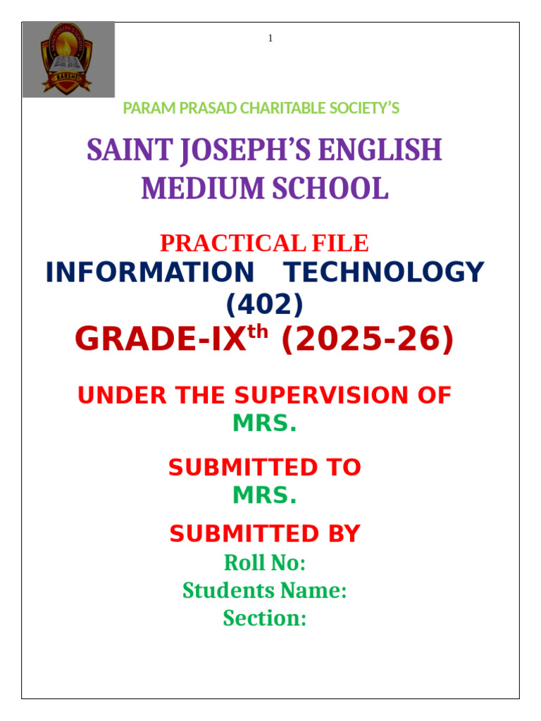 IT Practical File for Grade IX Students | PDF | Spreadsheet | Microsoft ...