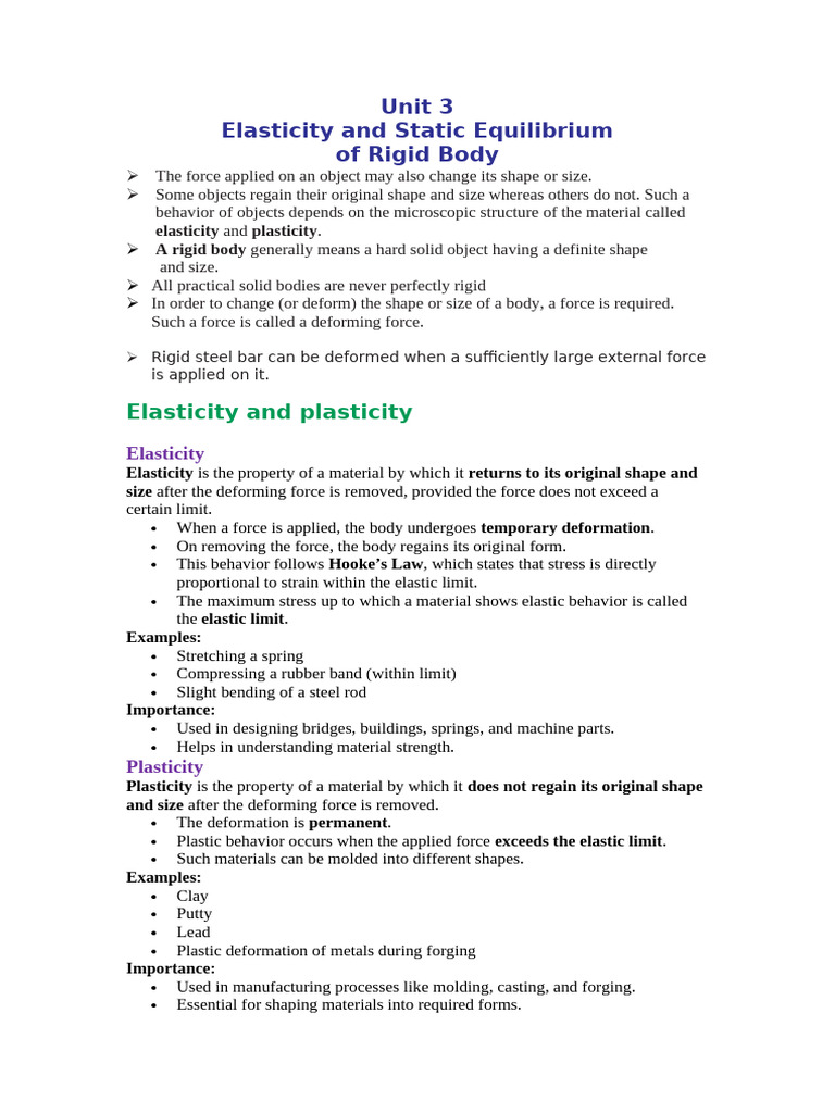 Physics Grade 10 Unit 3 Part 13 | PDF | Deformation (Engineering ...