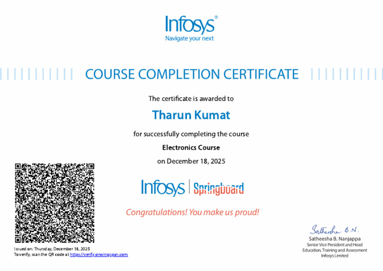 Electronics Course Completion Certificate | PDF