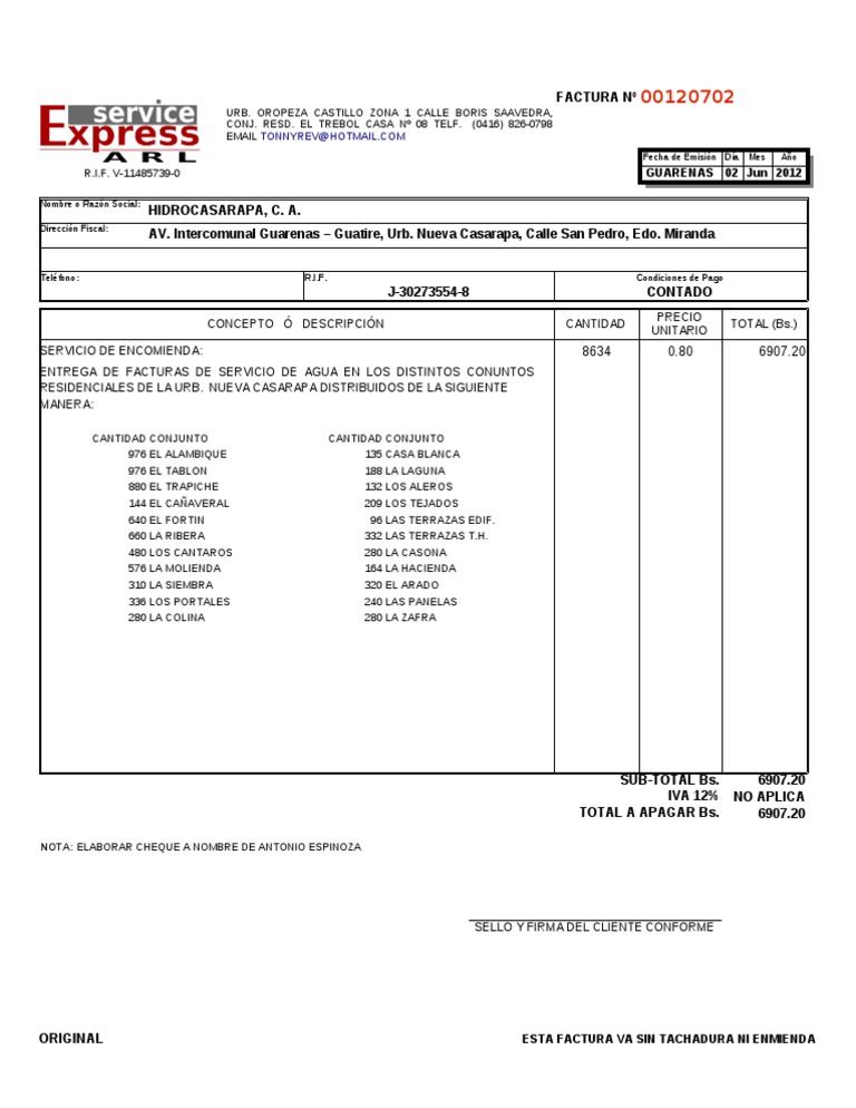 Factura Service | PDF | Finanzas y dinero