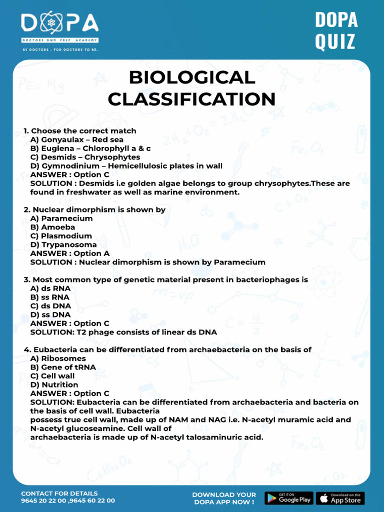 Quiz Biological Classification | PDF | Rna | Biochemistry