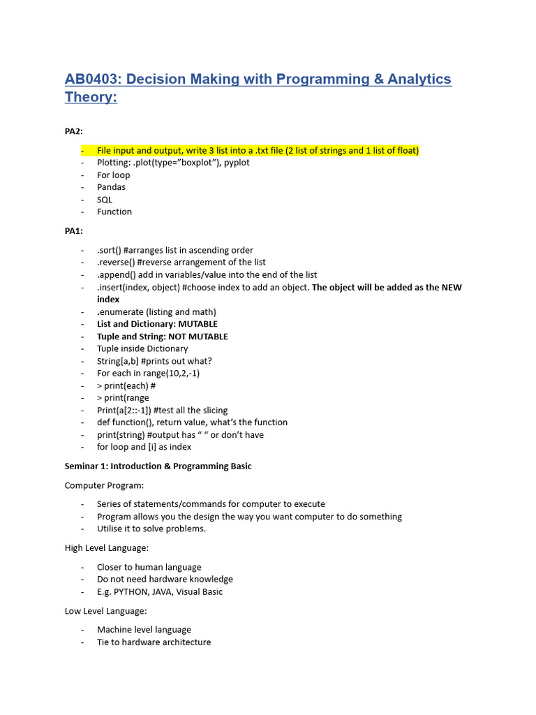 Programming & Analytics Decision Making | PDF | Control Flow | String ...