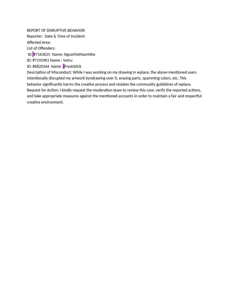 Report of Disruptive Behavior | PDF