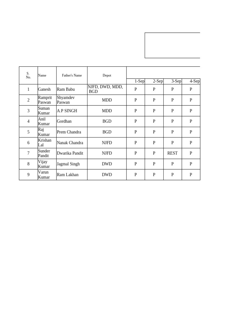 September 2025 Attendance Sheet | PDF