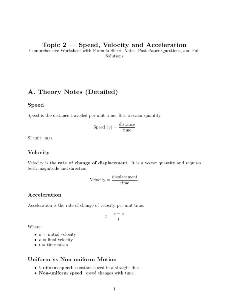Speed, Velocity, and Acceleration Guide | PDF | Velocity | Acceleration