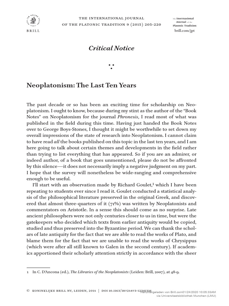 Neoplatonism Research Trends 2015 | PDF | Neoplatonism | Platonism