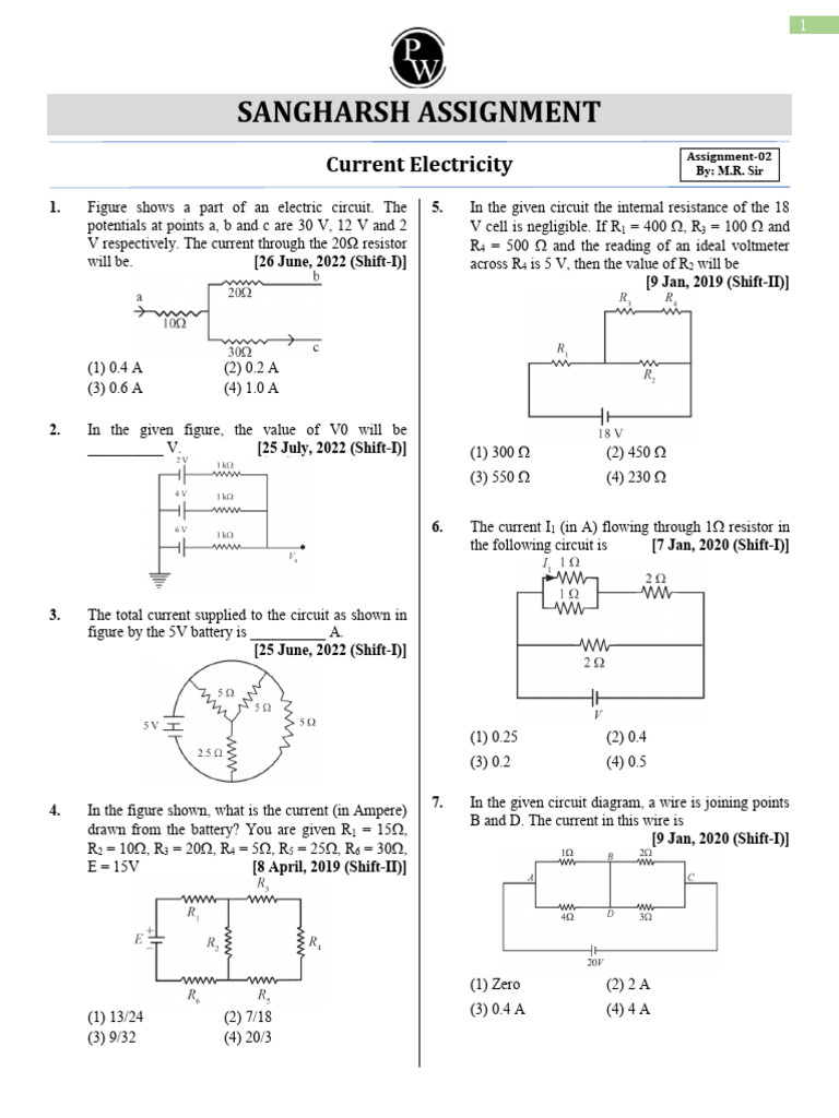 Current Electricity - Assignment 02 | PDF | Series And Parallel ...