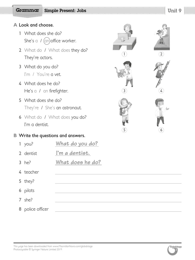 Simple Present Jobs Grammar Exercises | PDF
