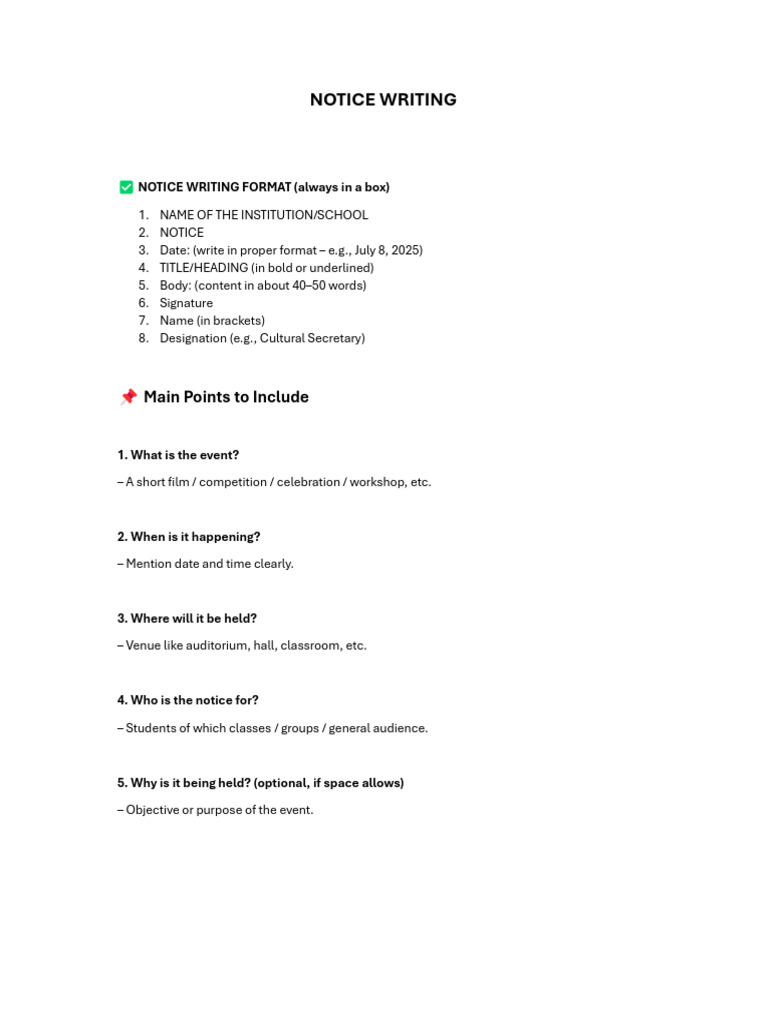 Notice Writing Guidelines and Example | PDF