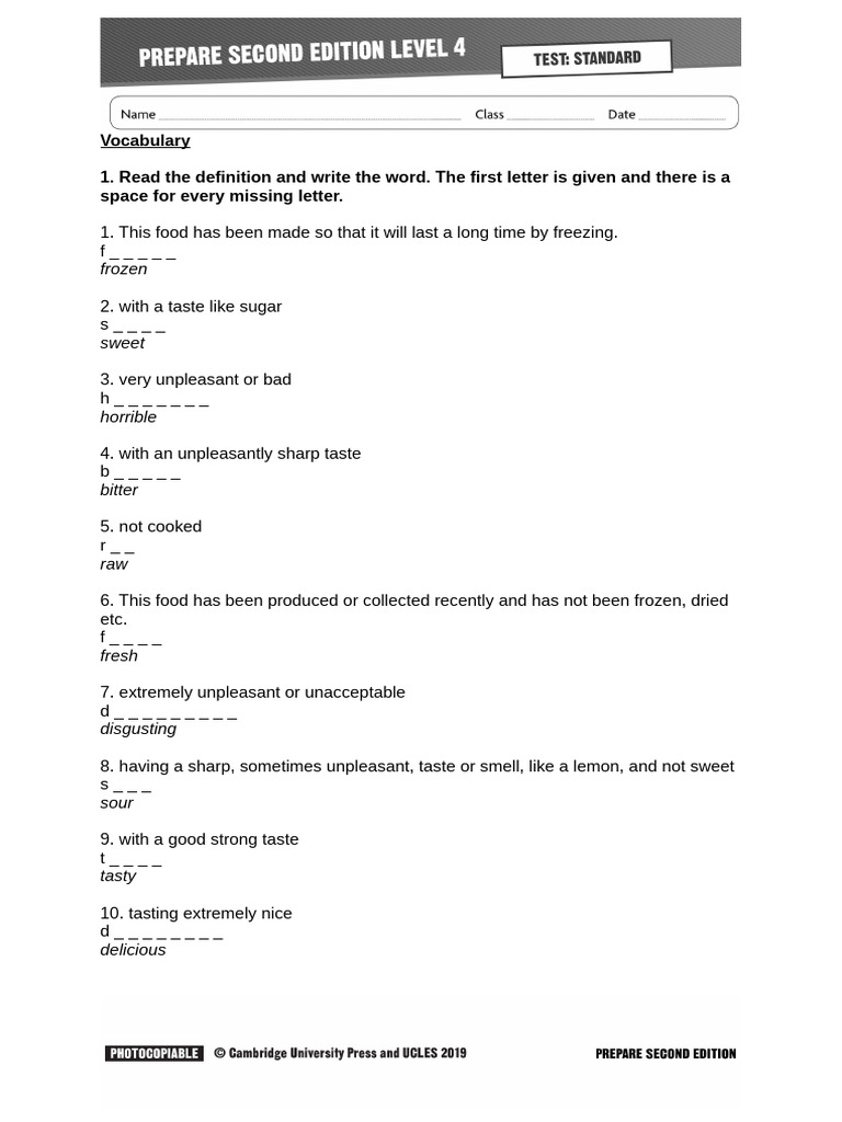 Food Vocabulary and Grammar Exercises | PDF | Taste