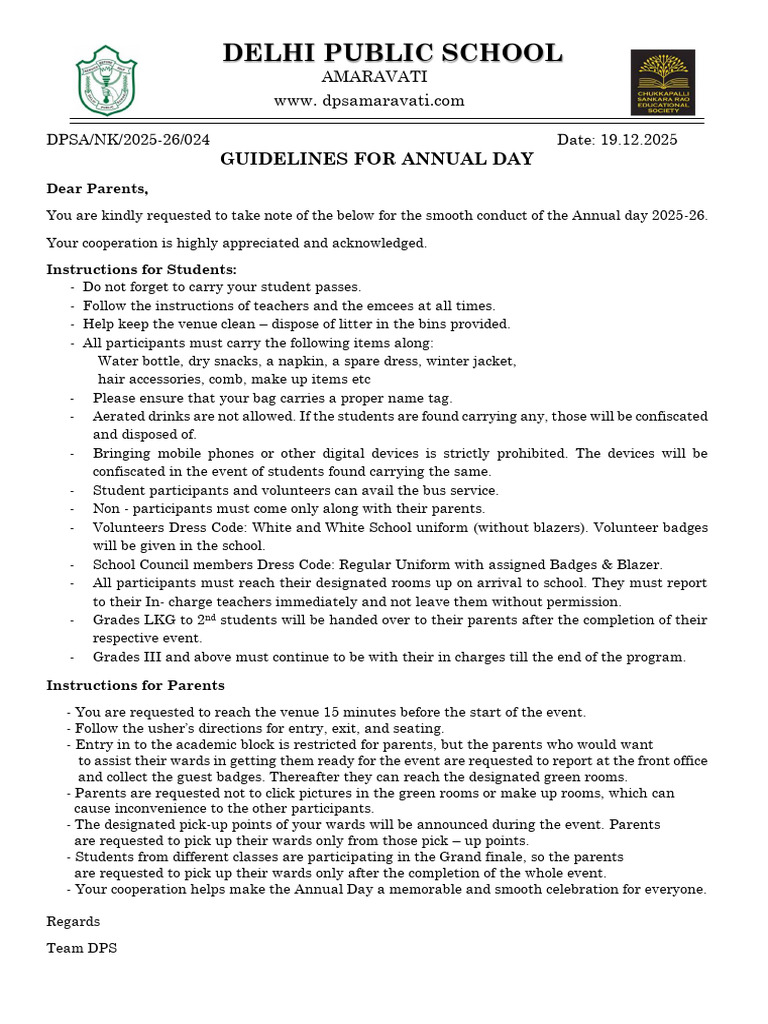 Annual Day Guidelines | PDF | Clothing