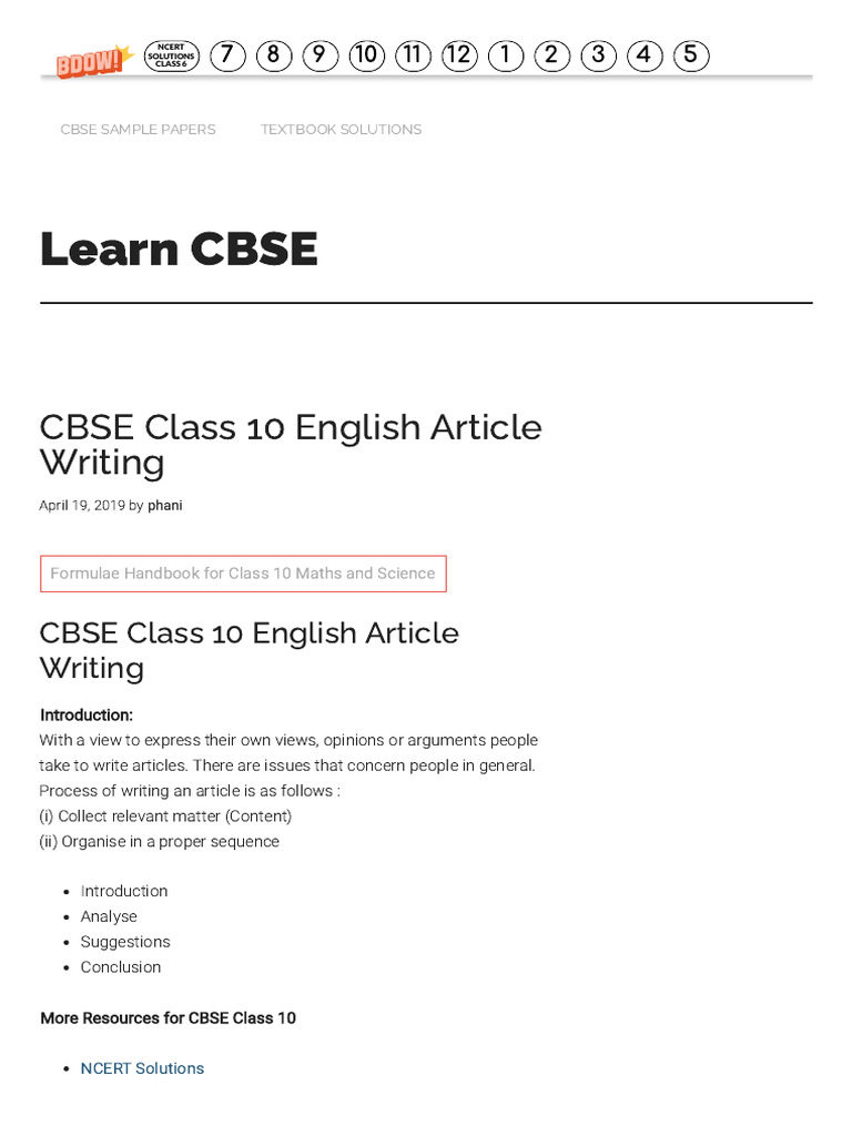 CBSE Class 10 English Article Writing - Learn CBSE | PDF | Foods | Obesity