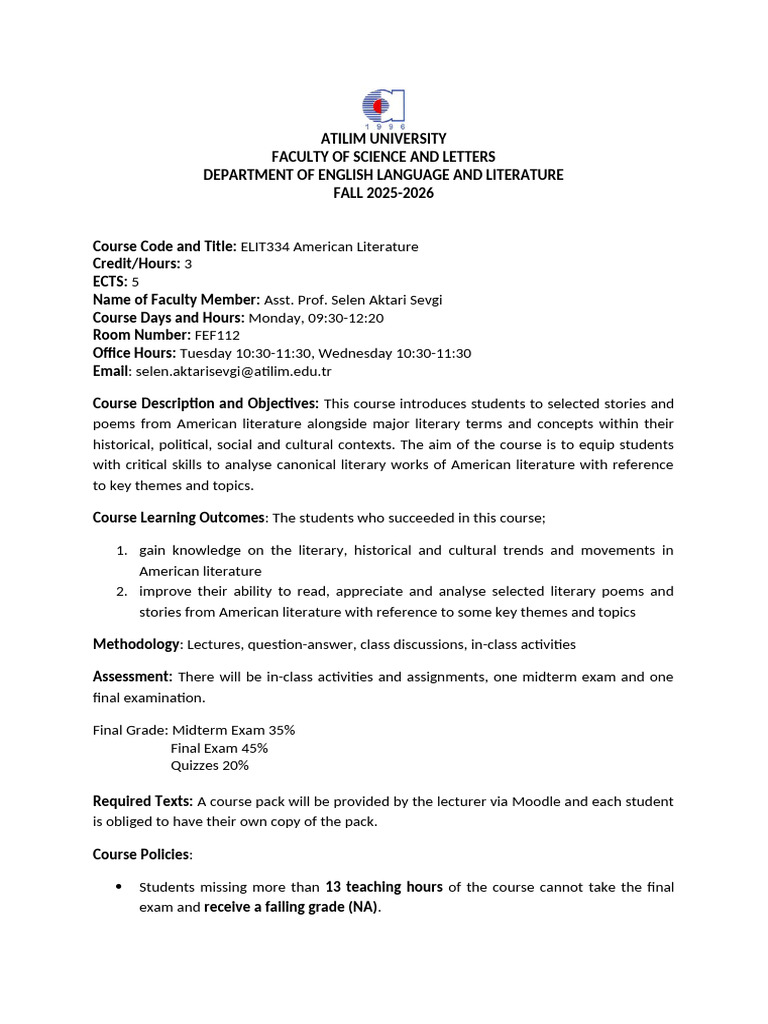 ELIT334 American Literature Course Overview | PDF | American Poetry ...