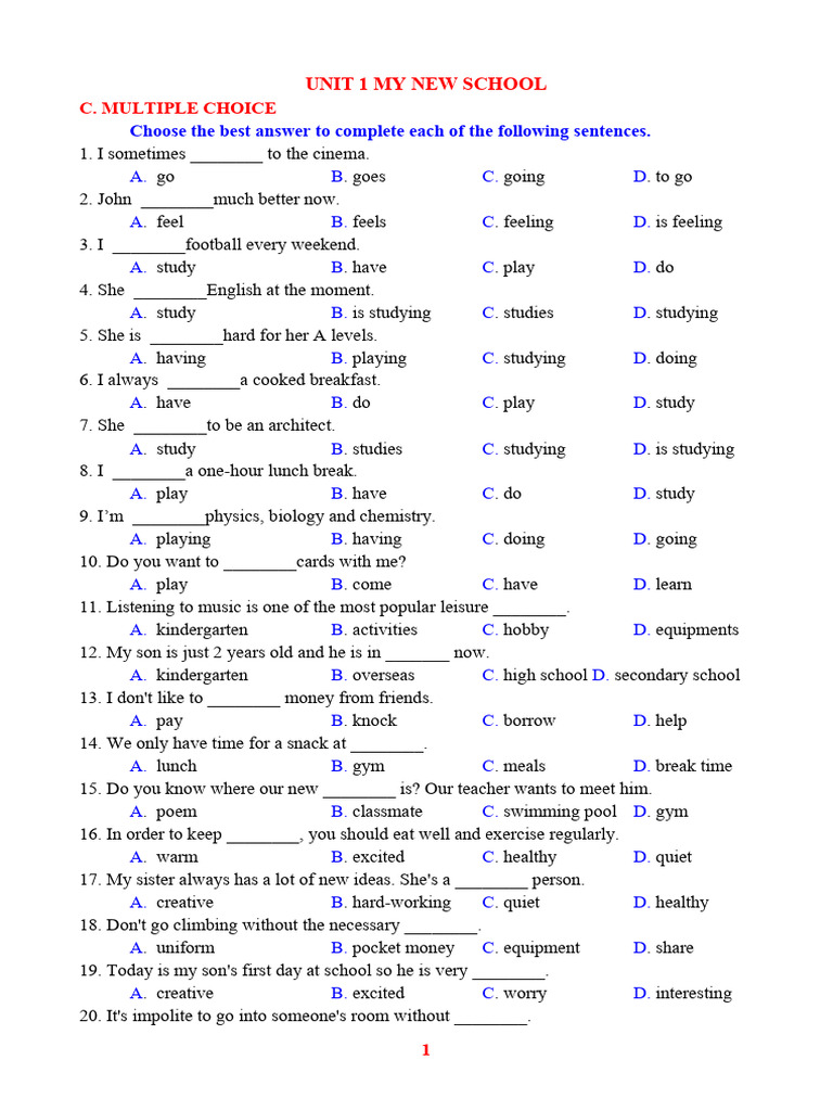 Multiple Choice (Unit 1-6) | PDF